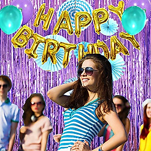 BRTOPMY 2 Packs 3.2ft x 8.3ft Purple Metallic Tinsel Curtain Shiny Foil Fringe Curtain Photo Backdrop for Birthday Party Baby Shower Barbie Trolls Party,Spa Party Mermaid Door Windows Wall Decoration