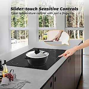 Induction Cooktop 30 Inch,4 Burner Electric Stove with Power Boost Smooth Surface Ceramic Glass,Black,220-240V,Shutdown,Timer,Pause,Child Lock,Drop-in,Hot Plate Cooktop,Electric Induction Burner,7200W