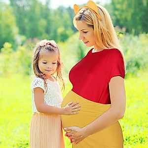 Geyoga 2 Pcs Halloween Bear Costume Kit Red and Yellow Maternity Dress Animal Ear Costume Headband Ear Hair Hoop for Cosplay (Large)