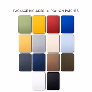 ZEFFFKA Premium Quality Fabric Iron-on Patches Inside & Outside Durable 100% Cotton Blue Gray Beige Brown Yellow Red Green Repair Decorating Kit 14 Pieces Size 3" by 4-1/4" (7.5 cm x 10.5 cm)