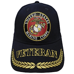 United States Marine Corps Emblem Veteran Wreath Navy Blue Adjustable Embroidered Cotton Hat Cap - Officially Licensed