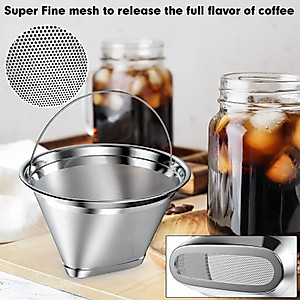 Stainless Steel Reusable Coffee Filter Compatible with Ninja Coffee Maker, 4 Cone Coffee Filters Coffee Basket, Permanent Coffee filters fit for Ninja CFP201 CFP300