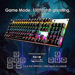 FELICON Gaming Keyboard, 104 Keys Ultra-Slim Rainbow Backlit Wired Keyboard with Blue Switches,Durable ABS Keycaps/Anti-Ghosting/Spill-Resistant Mechanical Keyboard for PC Mac Xbox Gamer