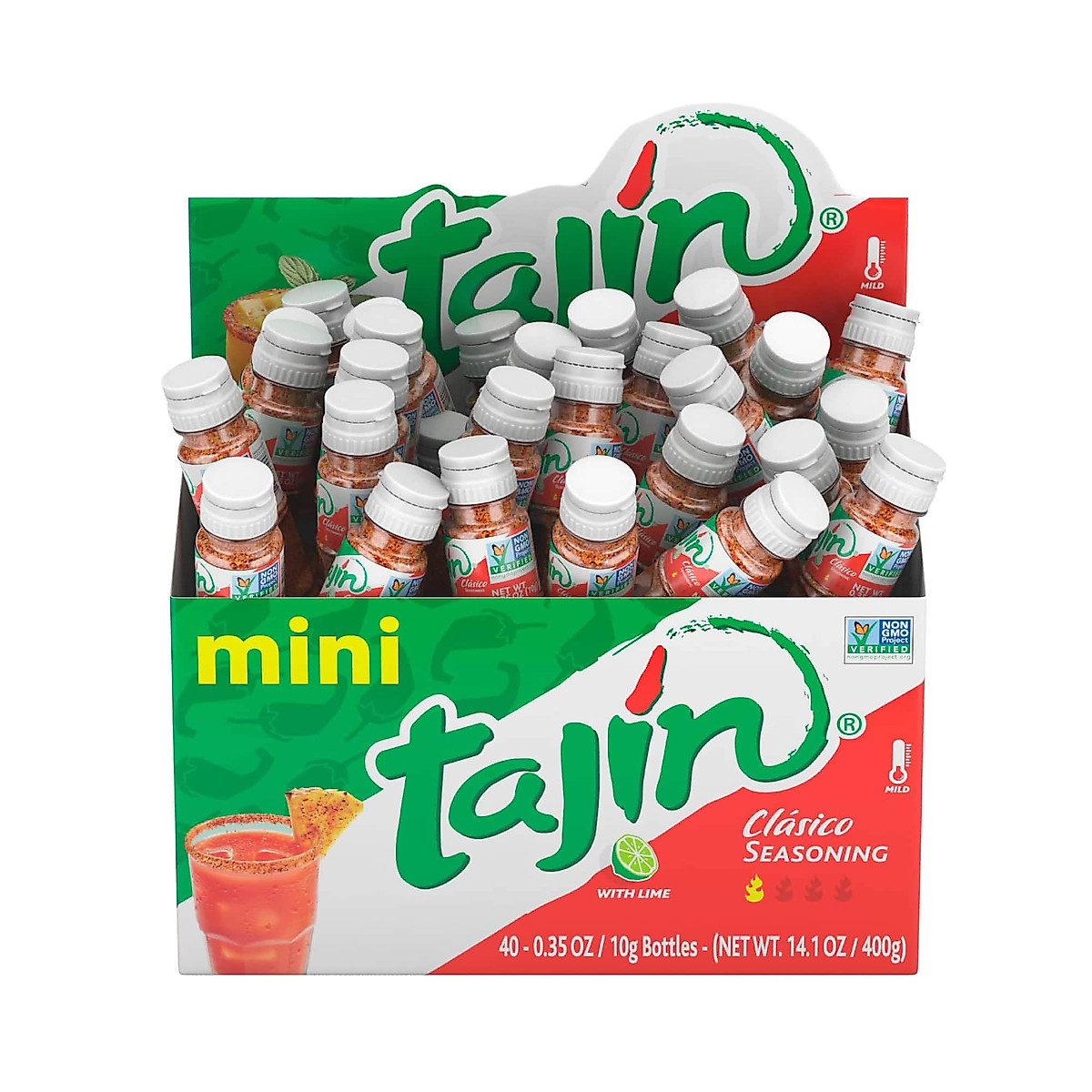 Tajín Clásico Chile Lime Seasoning Mini Display 0.35 oz, 40 Mini Bottles (Pack of 1)