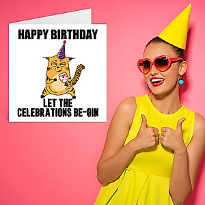 Funny Birthday Cards for Men Women - Be-Gin - Happy Birthday Card for Gin Lover Mom Dad Papa Pops Brother Sister Son Daughter Grandma Grandpa, 5.7 x 5.7 Inch Joke Humor Gin Gifts Bday Greeting Cards