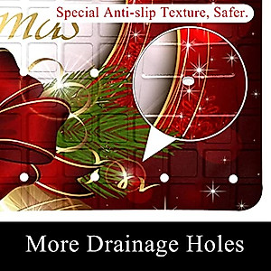 Lilibeely Bathtub Non-Slip Mat Baby Bath Tub Mat Anti-Slip with Suction Cups Christmas Golden Bell Red Bathroom Tubs Massage Shower Mat