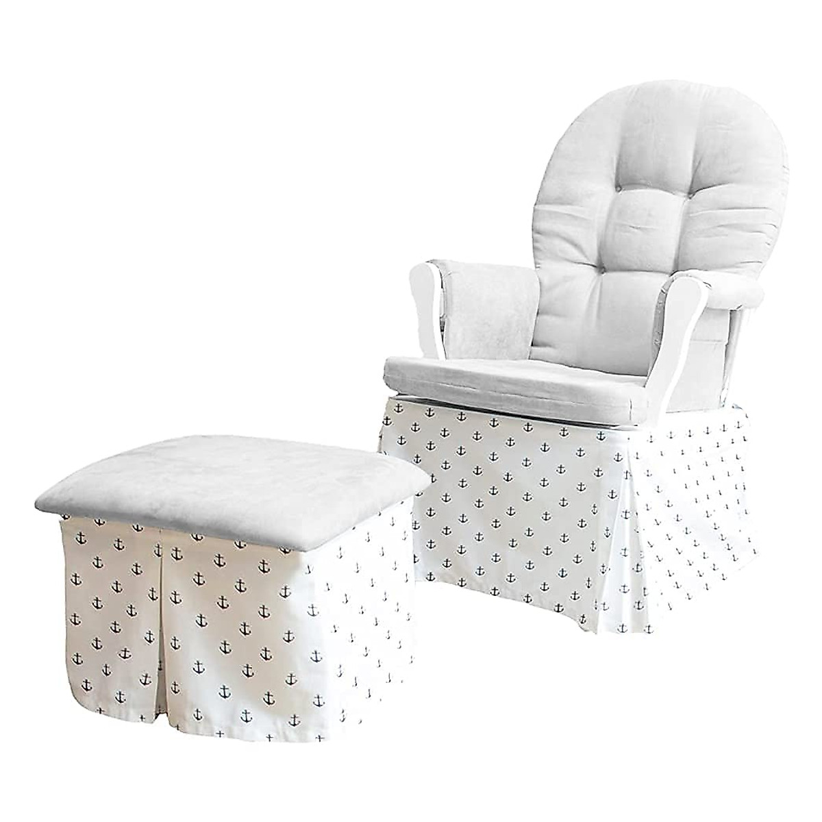 Glider Skirt, Universal Fit Safety Skirt for Glider Chair and Ottoman for Nursery, Baby Proofing Pinch Guard, Glider Chair and Ottoman Sold Separately, Safe Harbor Anchor Style