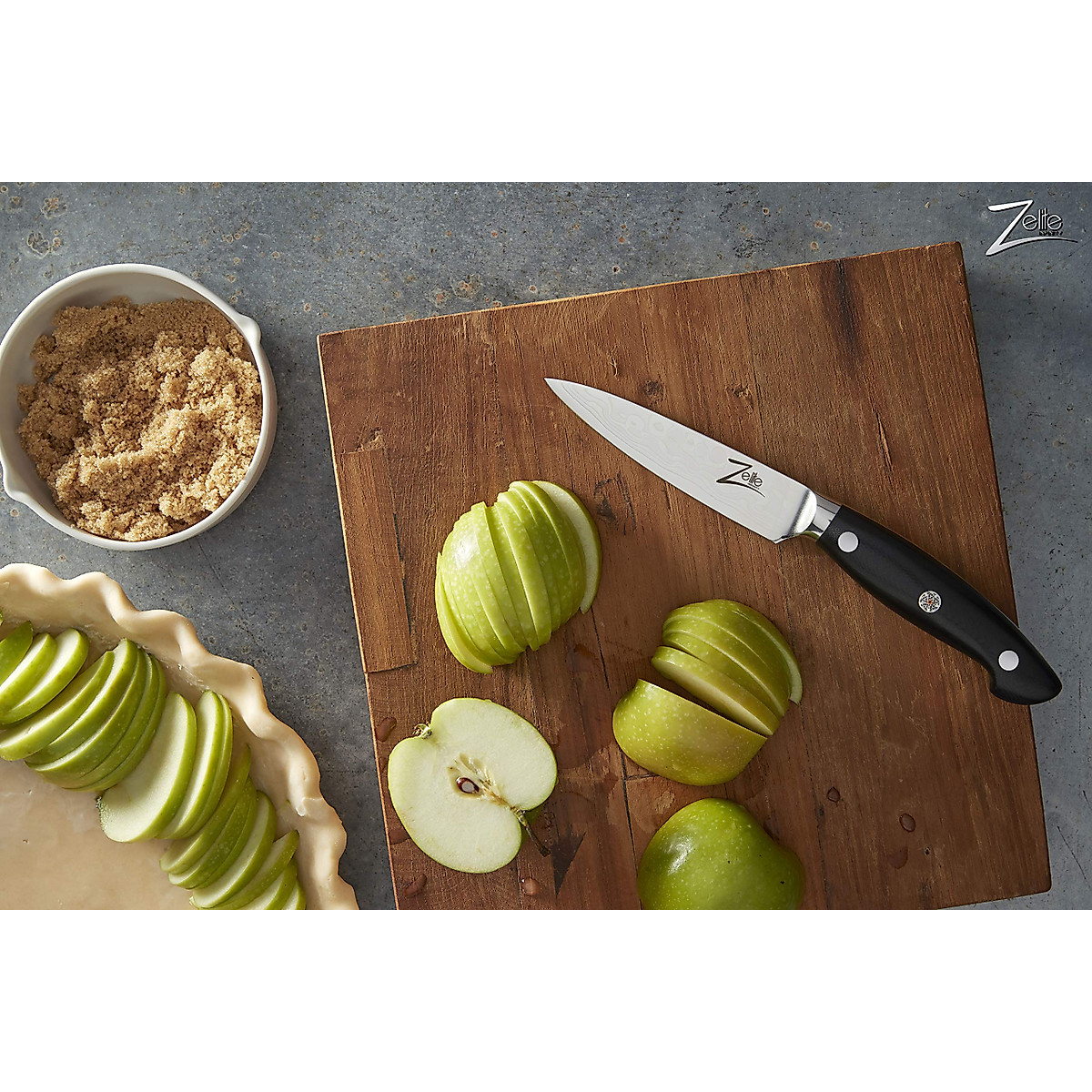 Zelite Infinity Japanese Paring Knife 4.25 Inch, Paring Knives, Small Knife, Pairing Knife Kitchen, Fruit Knife - Japanese AUS-10 Super Steel 45-Layer Damascus Knife - Deeper Blade - Leather Sheath