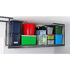 SafeRacks 2x8 Overhead Garage Storage Rack - 400 Pound Weight Capacity Height Adjustable Steel Ceiling-Mounted Rack with Accessories (Hammertone) (24"-45")
