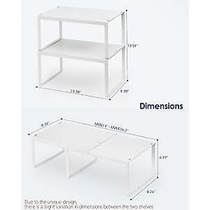 Nxconsu 2Pack Cabinet Shelf Expandable Stackable Organizer Riser for Kitchen Cabinet Pantry Cupboard Under Sink Countertop Organization Accessories Storage Space Saver Multi-Function Metal White