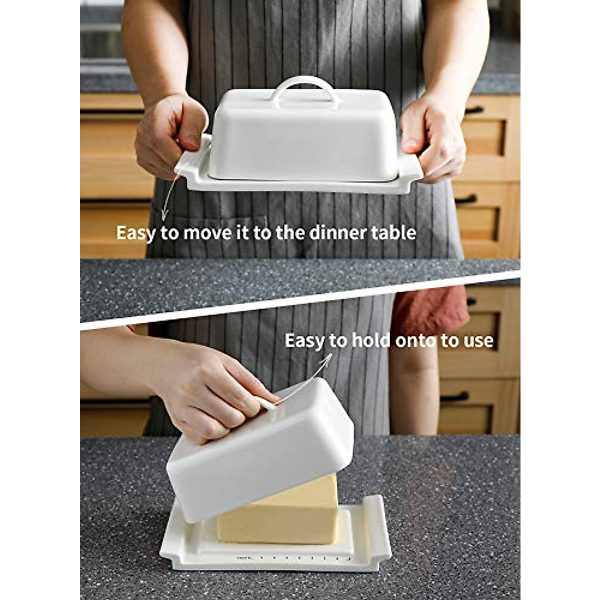 Sweese 318.101 Butter Dish with Lid, Butter Keeper with Handle - TBSP Markings, for Kerrygold, East and West Coast Butter, White