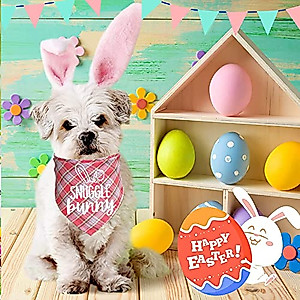 JOTFA Easter Dog Bandana Bunny Costumes, Easter Bunny Dog Headband Buffalo Plaid Dog Easter Bandanas for Small Medium Large Dogs