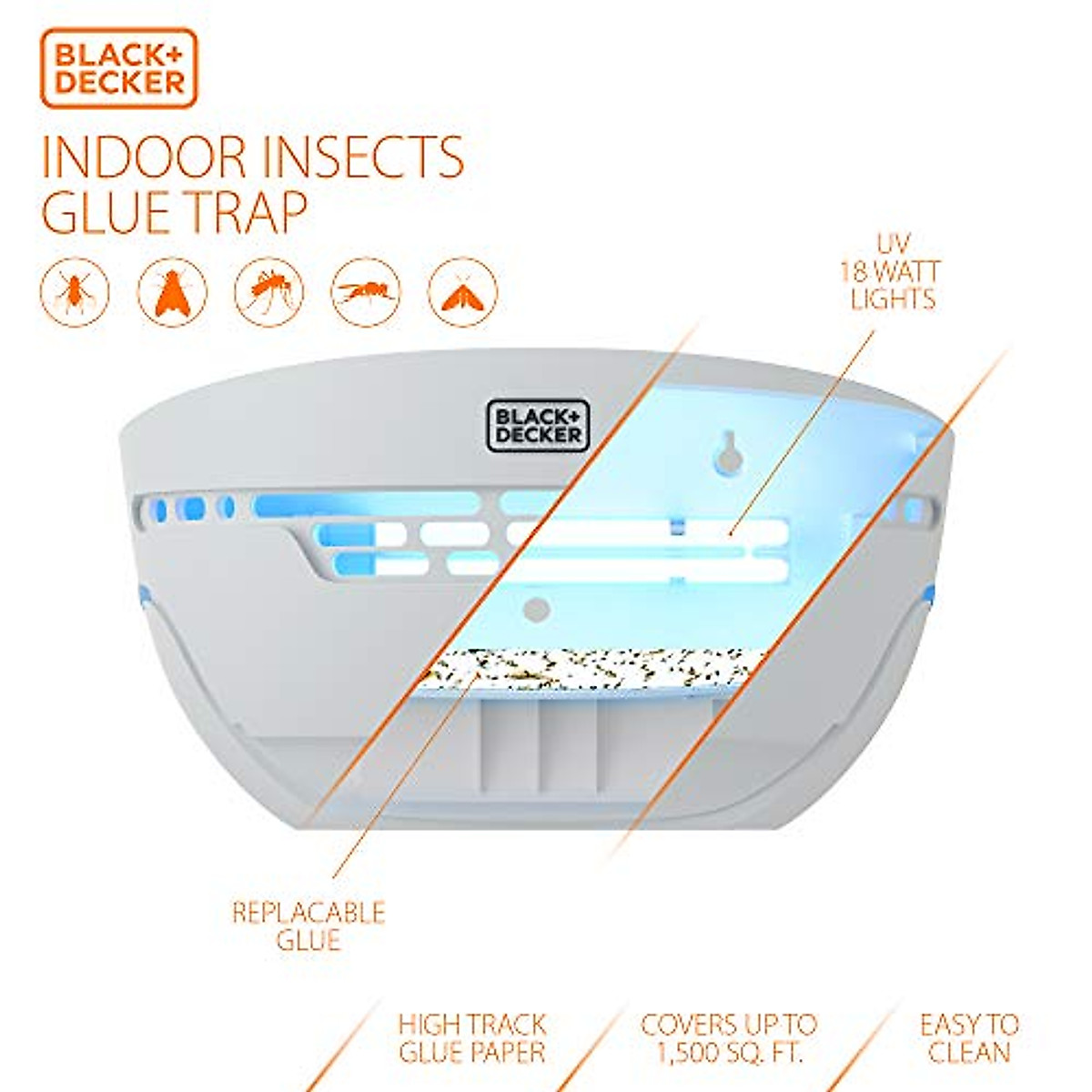BLACK+DECKER Fly Traps for Indoors- Fruit Fly & Mosquito Trap- Gnat Traps for House- Wall- Mounted Moth & Mosquito Killer via Non Toxic Sticky Glue Paper Insect Killer & Bug Catcher