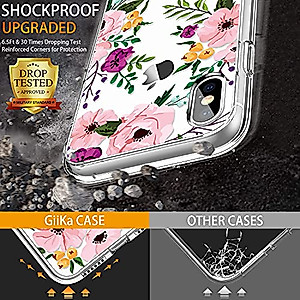 GiiKa for iPhone X Case, iPhone Xs Case, Clear Full Body Shockproof Protective Floral Girls Women Hard Case with TPU Bumper Cover Phone Case for iPhone Xs, Small Flowers