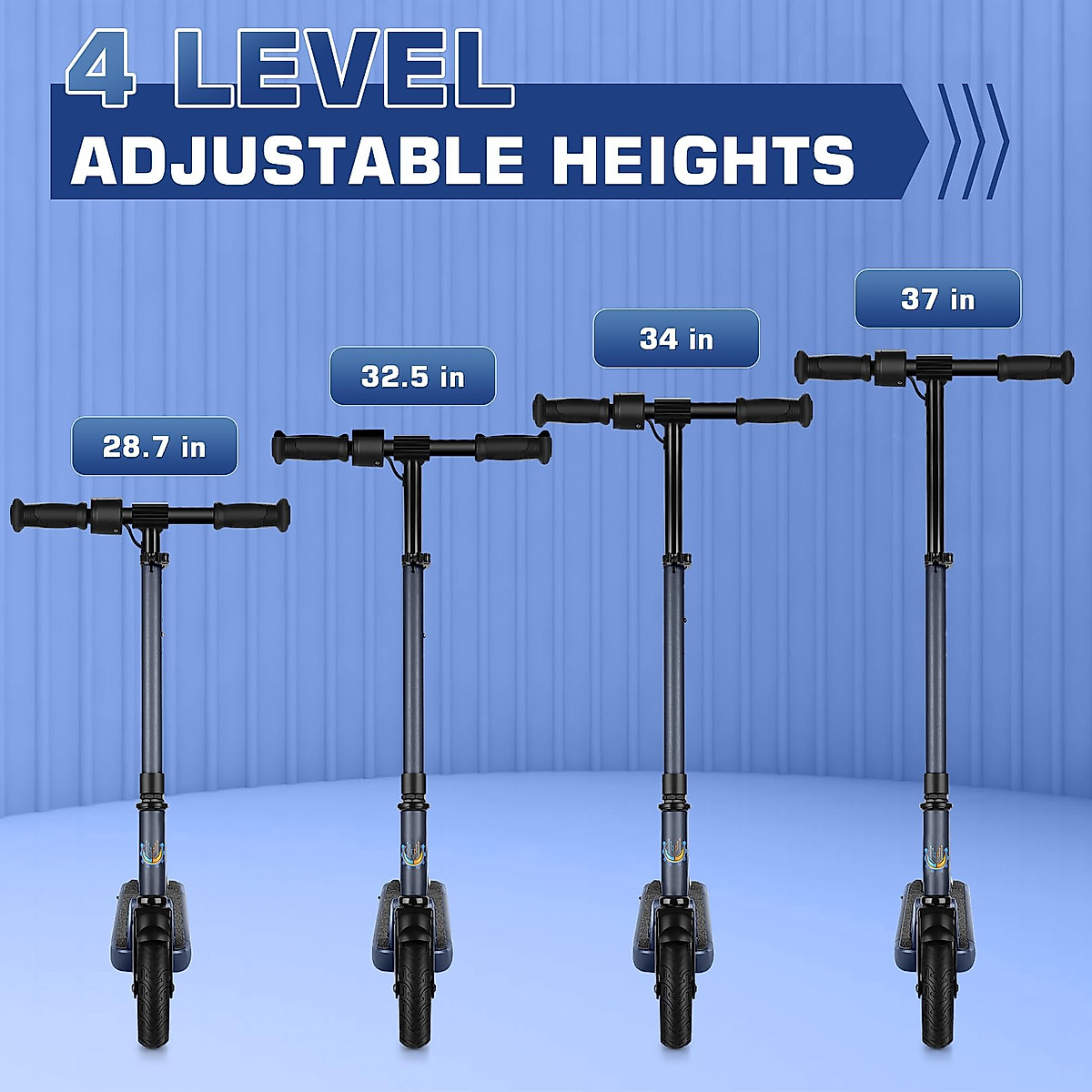 Caroma Electric Scooter for Kids Ages 8-12, Max 7 Miles Range and 10 Mph Max Speed, Colorful Rainbow Light, UL2272 Certification, Lightweight Electric Kick Scooter for Kids Boy Girl (Blue)