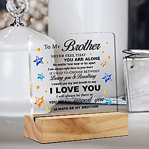 Brother Gift to My Brother Never Feel That You are Alone Desk Decor Brother Acrylic Desk Plaque Sign with Wood Stand Home Office Table Desk Sign Keepsake