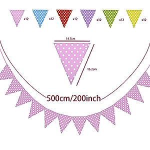 98FT Pennant Banner 6Pack 72PCS Triangle Flags Paper Pennant Bunting Garland Polka Dot Print Pennant Hanging Triangle Flags for Theme Party Decorations Supplies