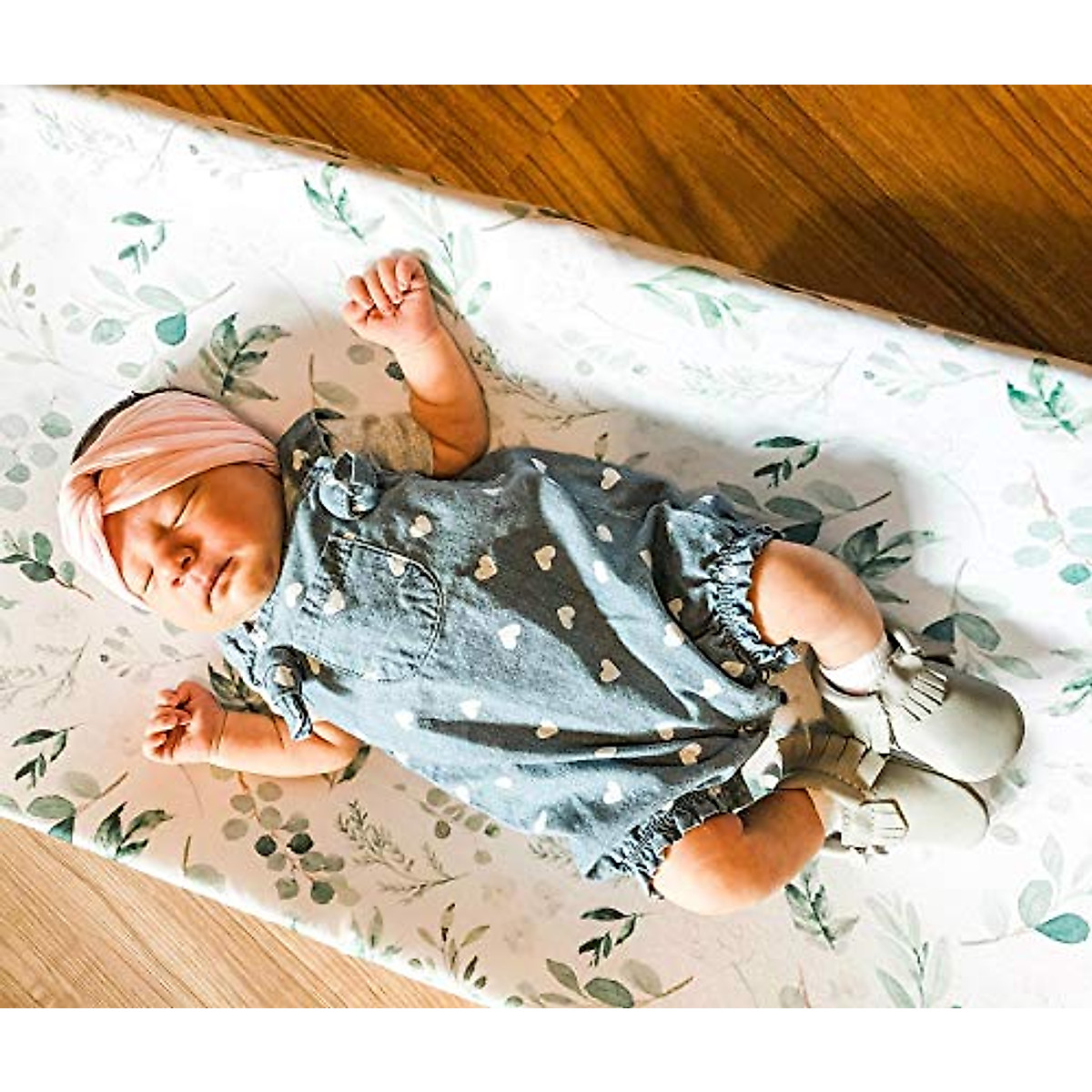 Diaper Changing Pad Cover, Green Leaf Changing Table Cover, Green Leaf Changing Pad Covers, Jersey Knit Changing Table Sheets, Gender Neutral Crib Bedding Covers for Baby Boy Girl