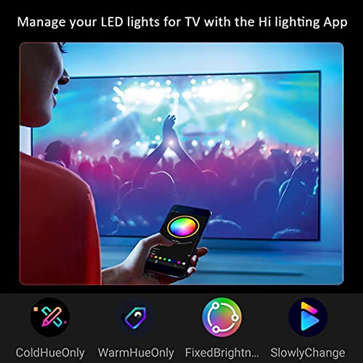 TV LED Backlight Kit and HDMI Sync Box, led tv Backlight for 65 inch TV, sync with Music, tv and Games can tv Lights That Change with tv, Smart Phone app Control, LED for Bedroom, TV, Room DIY LED