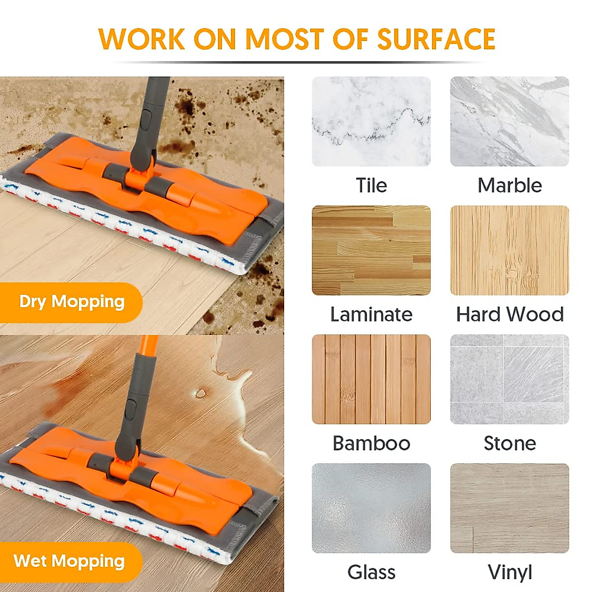 Microfiber Floor Mop for Hardwood Floor Cleaning, SEVENMAX Wet Dry Flat Mop with 3 Reusable Mop Pads and 360 Degree Rotating Floor Dust Mop Suitable for Hardwood Laminate Tile Kitchen Floor Cleaning