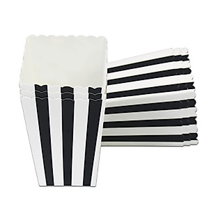IPALMAY Black and White Striped Mini Paper Popcorn Boxes - Treat Boxes - Birthday Favor Box - Snack Boxes, Family Movie Night Boxes, Set of 36
