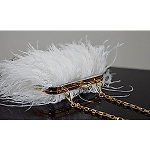 Zakia Real Natural Ostrich Feather Evening Clutch Shoulder Bag Party Bag (A-White)
