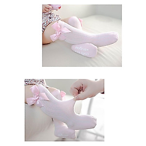 QandSweet Baby Girl Knee-High Socks Toddlers Bow Stockings Newborn Infant Non-Slip Sock (0-12 Months, A Non-skid 5 Pairs)