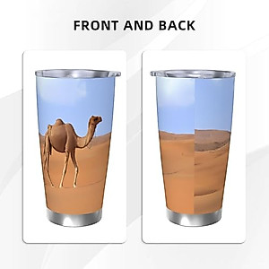 NHJKLWQSZ Desert Sand Camel 20oz Stainless Steel Tumbler With Lid And Straw, Double Wall Vacuum Insulated Coffee Mug Travel Cups Leak-Proof Lid For Hot And Cold Drinks, Metal Straws And Brush