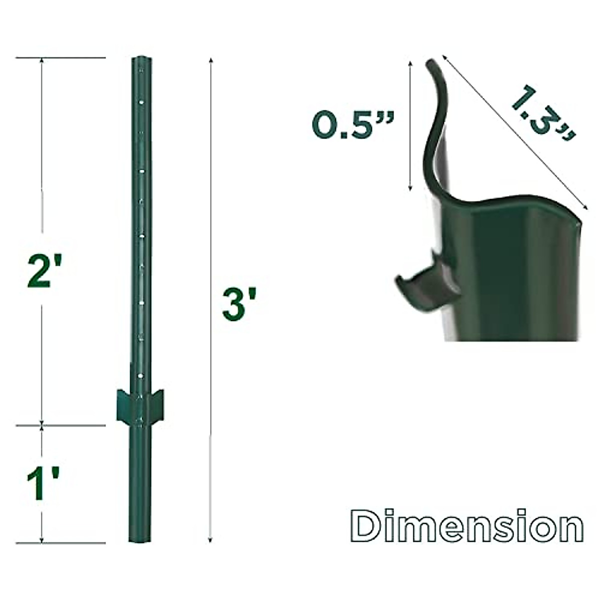 VASGOR 3 Feet Sturdy Duty Metal Fence Post – Garden U Post for Fencing - 10 Pack