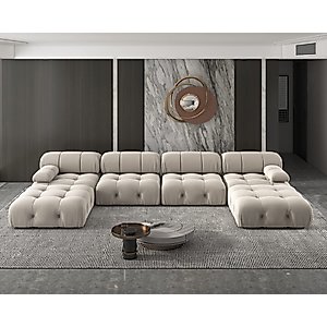 TIFLON Modular Sectional Sofa, U-Shaped Velvet Sofas Couches,Minimalist Convertible Couch Modern 6-Seat Couch with Chaise Ottomans Living Room Sofa Sets for Office Apartment,138"(Beige)