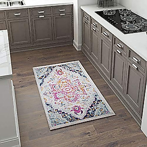 KSANA Soft Runner Rug, 2'2" x 4' Area Rug, Luxury Carpets for Living Room, Bedroom and Hallway (Reflecting Pond/Tibetan Red)