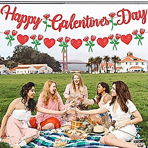 Happy Galentines Day Banner with Roses - 2 Strings, No DIY | Happy Galentines Day Decorations | Galentines Day Party Favors for Be My Galentine Decor | Galentine's Day Decorations, Galentines Décor