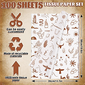 JarThenaAMCS 100 Sheets Western Cowboy Tissue Paper Wild West Rodeo Gift Wrapping Paper Brown DIY Art Craft Tissue for Birthday Holiday Cowgirl Party Decor Supplies, 13.7 x 19.6 Inch