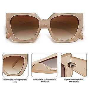 SOJOS Retro Cateye Polarized Oversized Sunglasses Womens Vintage Square Designer Sunnies SJ2205, Light Brown/Brown