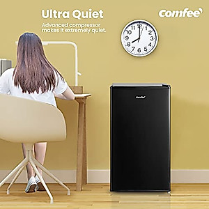 COMFEE' CRM33S3ABB 3.3 CuFt mini fridge Singel Door small Fridge for Bedroom Office Garage Studio Dorm, mini Refrigerator Black