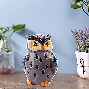 5.31in Ceramic Owl Garden Statue Figurines, LED Solar Light Lawn Lamp Yard Art Home Garden Decor