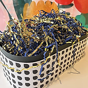 Crinkle Cut Paper Shred Filler (1/2 LB) for Valentine's Day Gifts Craft DIY's Packaging, Navy Blue & Gold Shredded paper for Gift Box, Wrapping & Basket Filling for Christmas, Halloween & Wedding Decorations (Navy Blue & Gold)