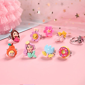 PinkSheep Little Girl Jewel Rings in Box 16PC Princess Ring Adjustable Girl Pretend Play and Dress Up Rings