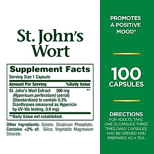 Nature's Bounty St. John’s Wort 300mg Capsules, Herbal Health Supplement, Promotes a Positive Mood, 100 Capsules