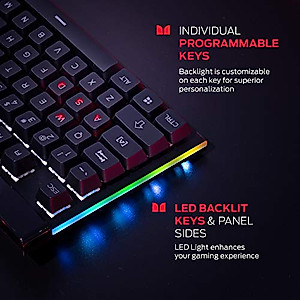 Monster Alpha 5.0 LED Mechanical Gaming Keyboard with Anti-ghosting Individually Backlit RGB Keys, Programmable RGB Lighting Effects, Magnetic Palm Rest and Dedicated Media Keys – for PC Gaming