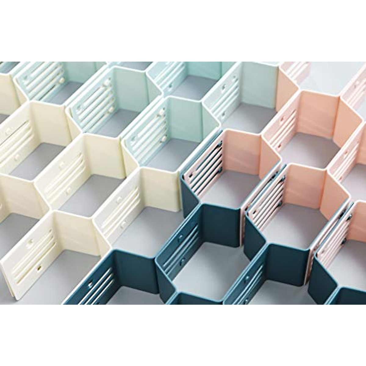 COOLFUNLIFE Plastic Partition Honeycomb Shape Drawer Dividers, Underwear Socks Bras Ties Belts Scarves, Bee Style Household Closet Storage Cabinet Clapboard DIY Drawer Organizer Divider - White