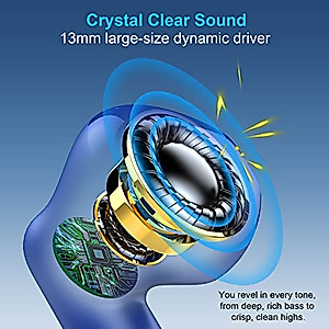 Wireless Earbud, Bluetooth 5.3 Earbud Stereo Bass, Bluetooth Headphones in Ear Noise Cancelling Mic, Earphones I-PX7 Waterproof Sports, 32H Playtime USB C Charging Case Blue Ear Buds for Android iOS