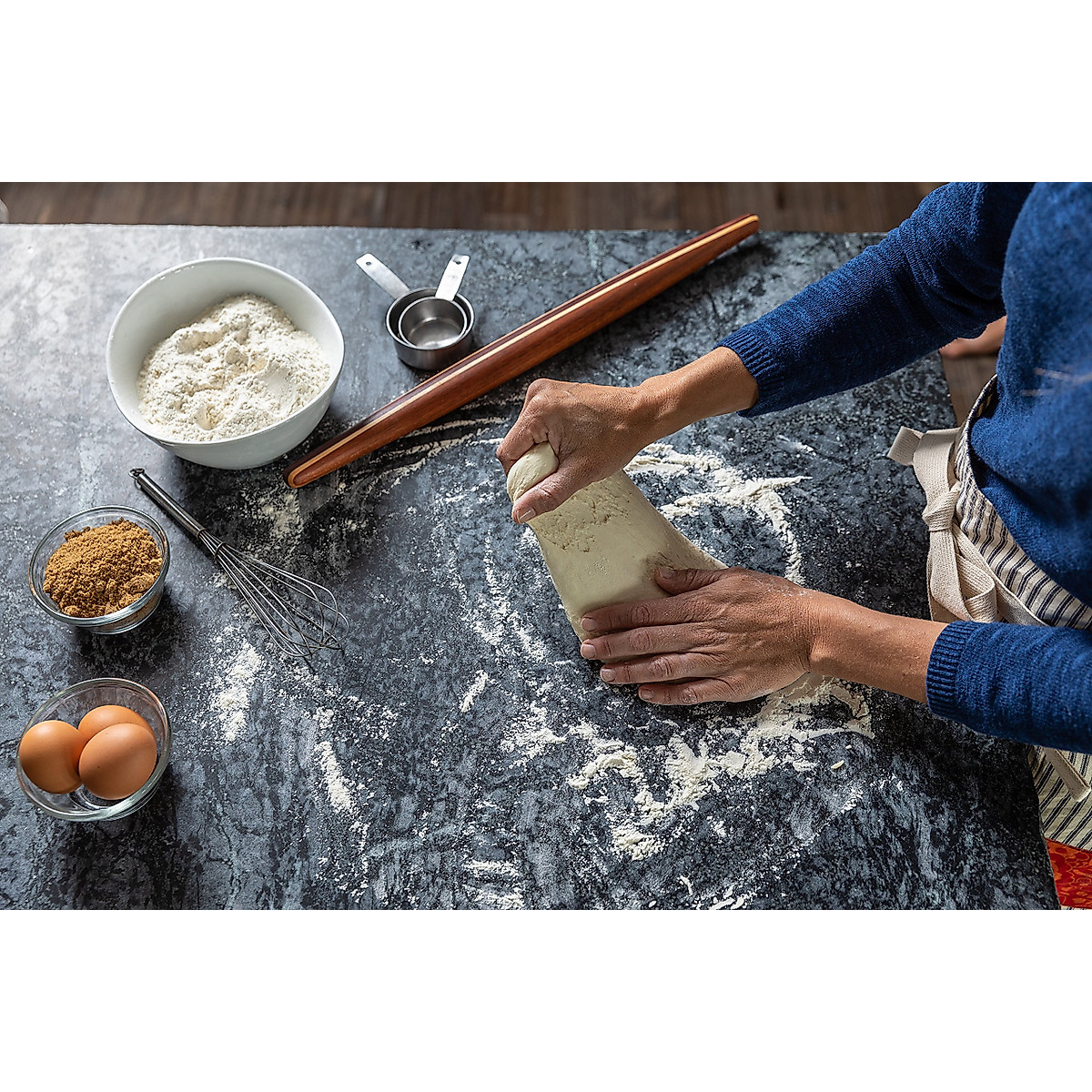 Earlywood French Rolling Pin - Tapered Wooden Rolling Pin for Baking Pizza, Pastry Dough or Pasta - Hard Wood Roller Baking Pin Made in USA, By Earlywood -Jatoba, Maple, Mexican Ebony,Multicolor