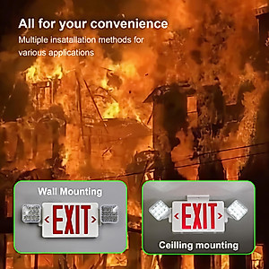 CM MZY LED Exit Sign with Emergency Lights,Exit Sign Lights with Battery Backup, Red Letter Emergency Exit Sign Lights with Two Adjustable Heads,AC 120-277V, UL Certified1PCS