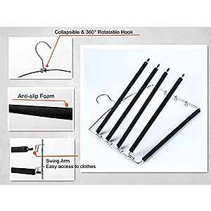 Arekuaei Pants Hangers Non Slip Space Saving Hangers Multi-Layer Swing Arm Pants Hanger Stainless Steel Space Saver Hangers for Pants Jeans Scarf Trouser Tie Towel Clothes (3 Pack Black)