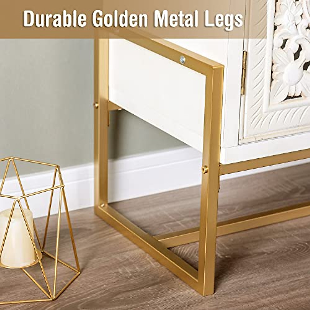 PHI VILLA White Accent Cabinet Storage Cabinet with Doors Buffet Cabinet Pantry Cabinet Sideboard for Dining Room Hollow Carved