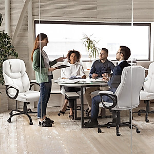 Yaheetech High Back Executive Office Chair Faux Leather Managerial Chair Ergonomic Computer Meeting Chair Large Seat, Sturdy Metal Base,White