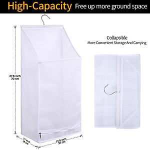 Hanging Collapsible Breathable Mesh laundry bags,Fast Drying Portable Space Saving Laundry Hamper for dorm,Rv Laundry Hamper Storage (White)