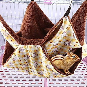 Tfwadmx Rat Double Hammock, Ferret Bunkbed Warm Fleece Hanging Bed Pet Cage Accessories Toys for Sugar Glider Degu Guinea Pig Gerbil Chinchilla Squirrel Hamster Mouse Mice(13.8x13.8 in)