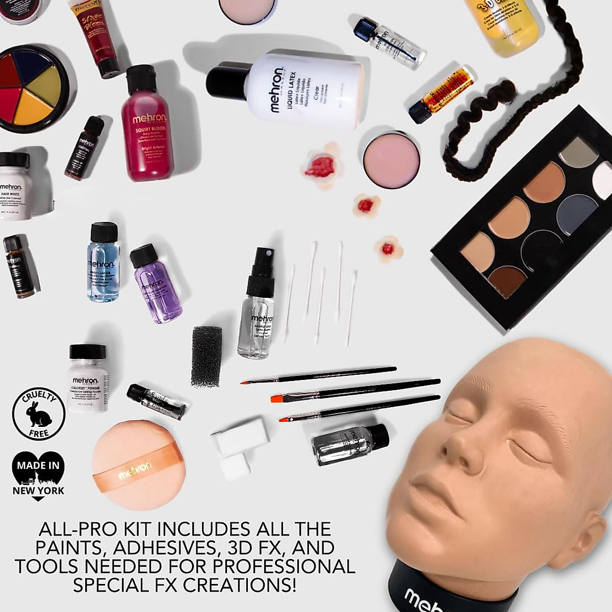 Mehron Makeup Special FX All-Pro Makeup Kit with Practice Head | Complete Professional Stage Kit Includes Practice Head | Special Effects for Theatre, Halloween, & Cosplay